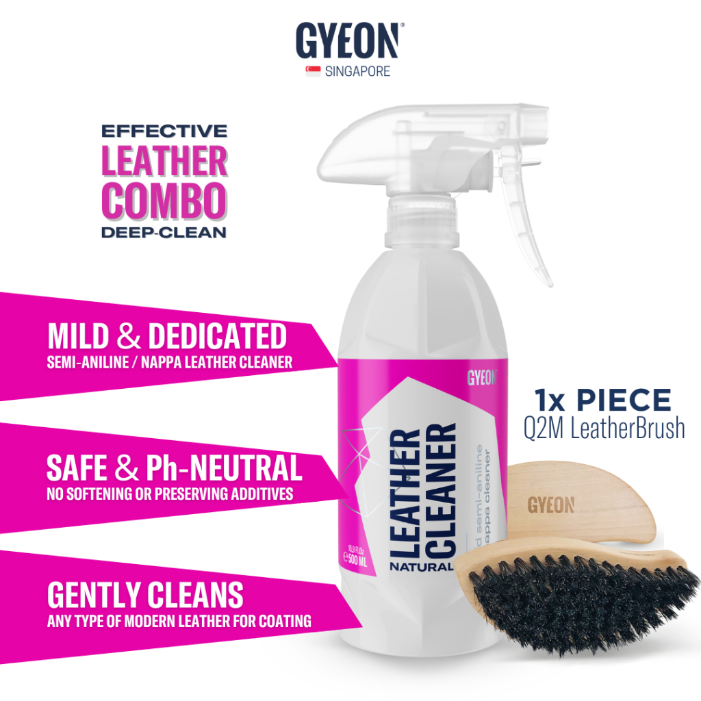 GYEON Q2M Leather Cleaner Natural 500ml & Q2M Leather Brush Combo ...