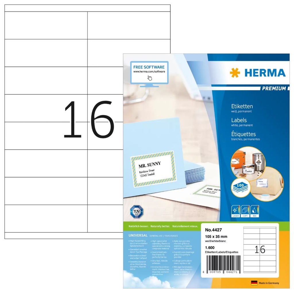 Herma Address Permanent Sticker Label A4 4427 (100sheets/box or ...