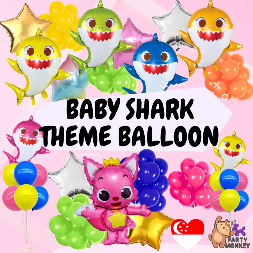 [SG Seller] Baby Shark Balloon Backdrop Pinkfong Mama Shark Birthday ...