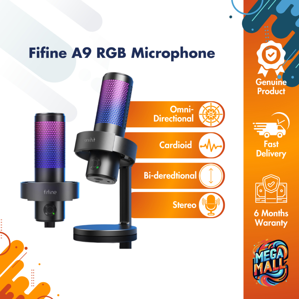 Fifine A9 RGB Microphone 4 Directional Modes Quick Mute Button Perfect ...