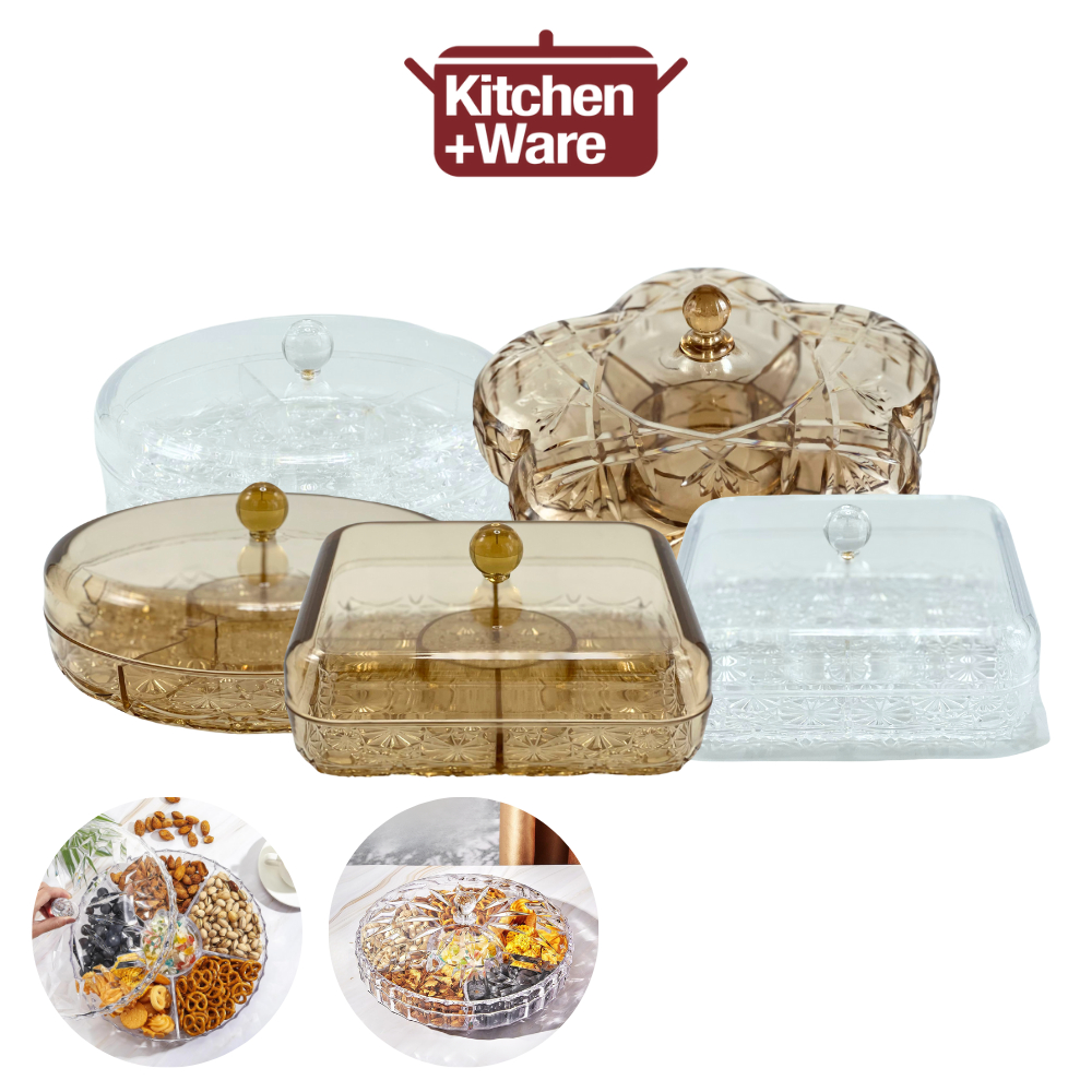 Snack Tray with Compartment and Lid in Transparent and Brown / Candy ...