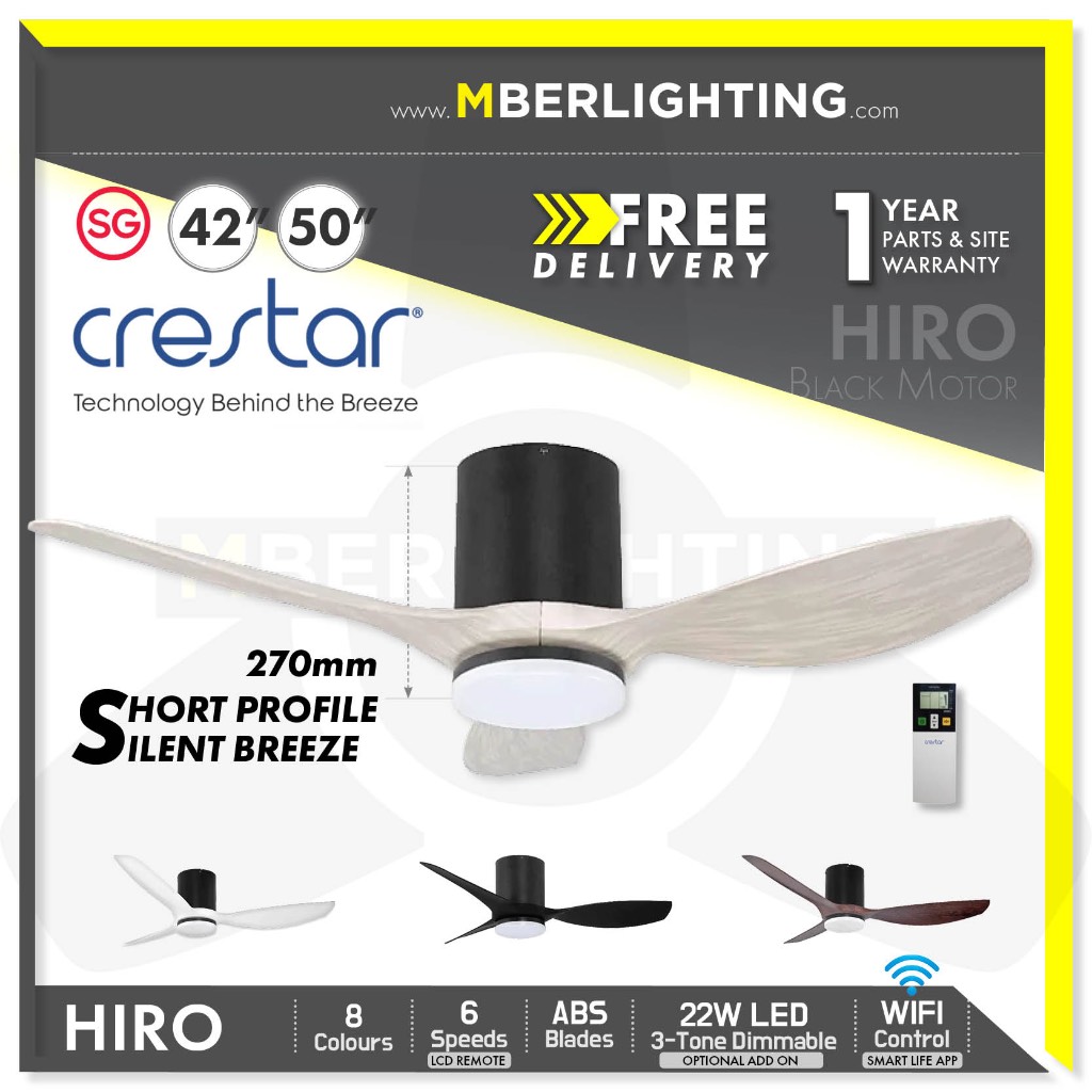 [New stock in] CRESTAR Hiro 42/50" Smart Wi-Fi Ceiling Fan with Optional 22W 3Tone LED And ...