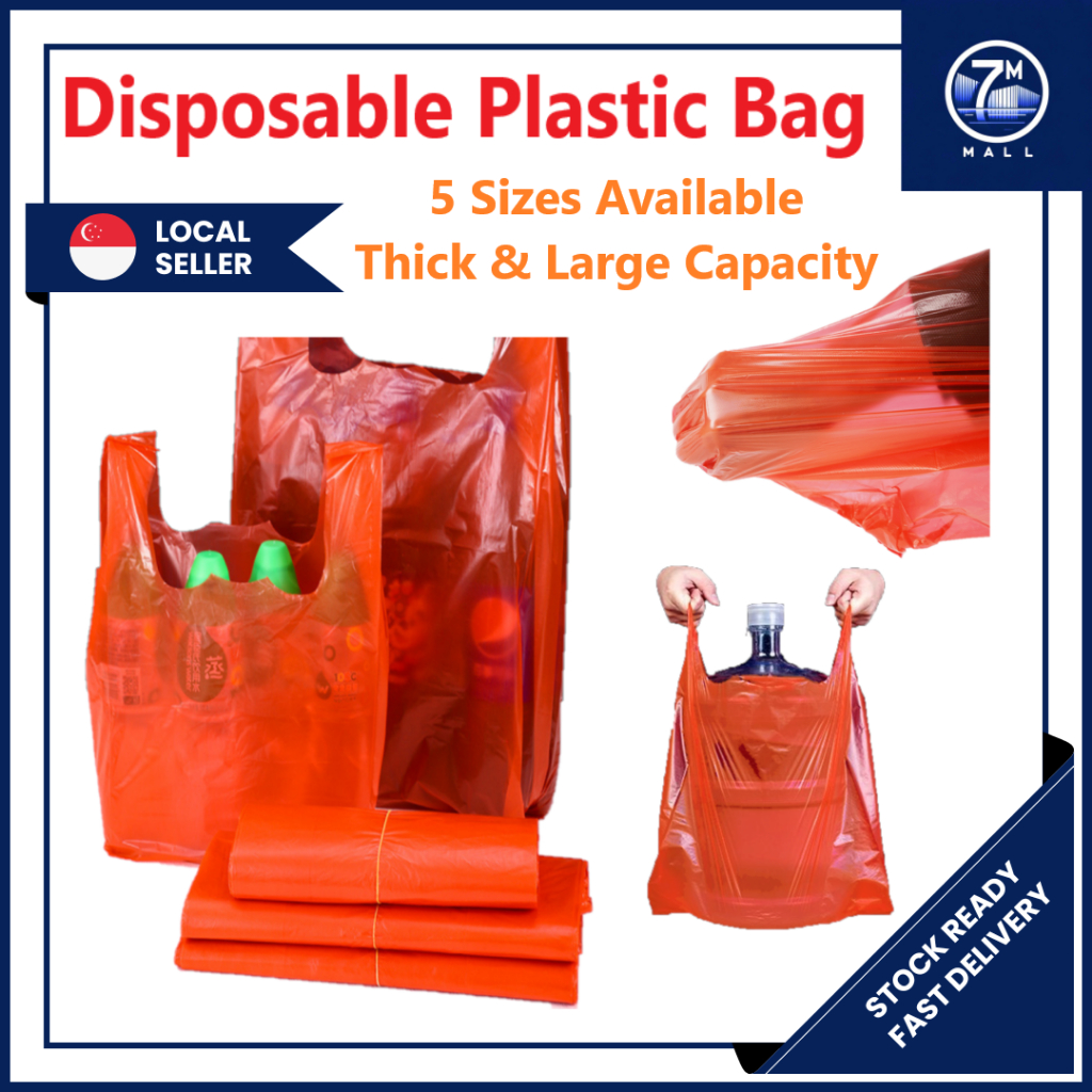 🇸🇬 50pcs Disposable Handheld Plastic Bag | Thick Foldable Grocery Dabao ...
