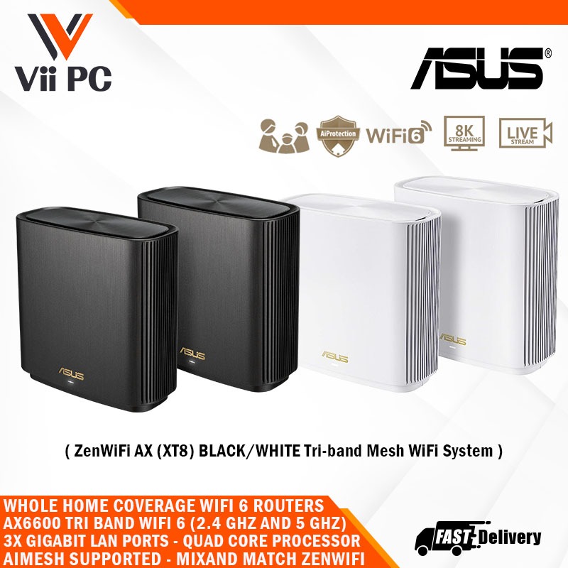 ASUS ZenWiFi AX (XT8) AX6600 Whole-Home Tri-band Mesh WiFi 6 System ...
