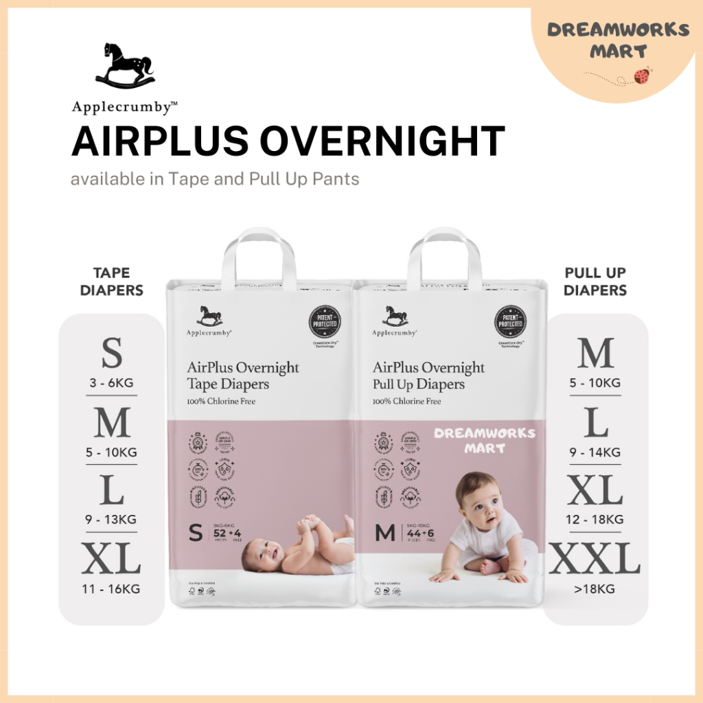 [Carton Deal] Applecrumby AirPlus Overnight Baby Diapers Mega 2 Pack ...