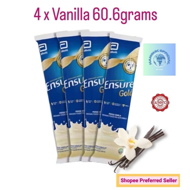 Ensure Gold Sachets Vanilla/Wheat Favour x 4 (60.6grams) | Shopee Singapore