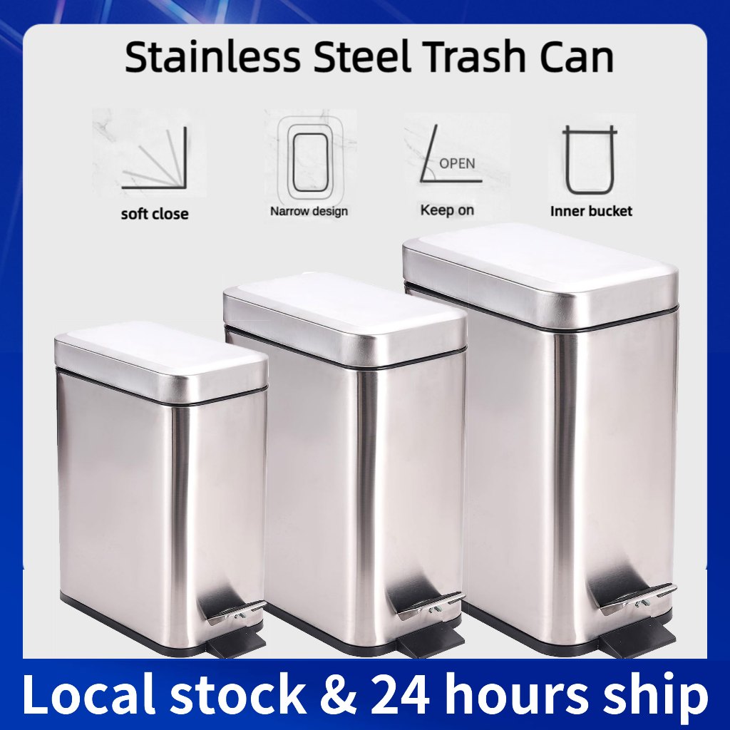 Stainless Steel Pedal Dustbin with Lid Soft Closing Large Trash Bin ...