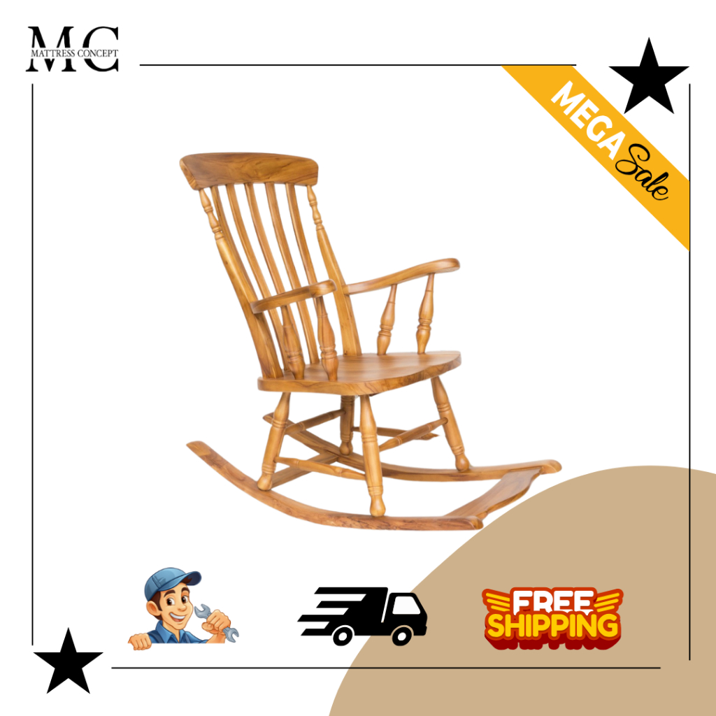 Classic Solid Teak Wood Striped Rocking Chair (Free delivery ...
