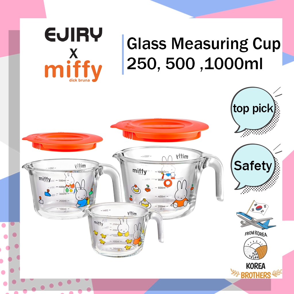 Ejiry x Miffy / Glass Measuring Cup /250ml, 500ml with Lid, 1000ml with ...