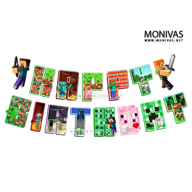 Minecraft Birthday Garland Game Theme Party Banner Wall Bunting ...
