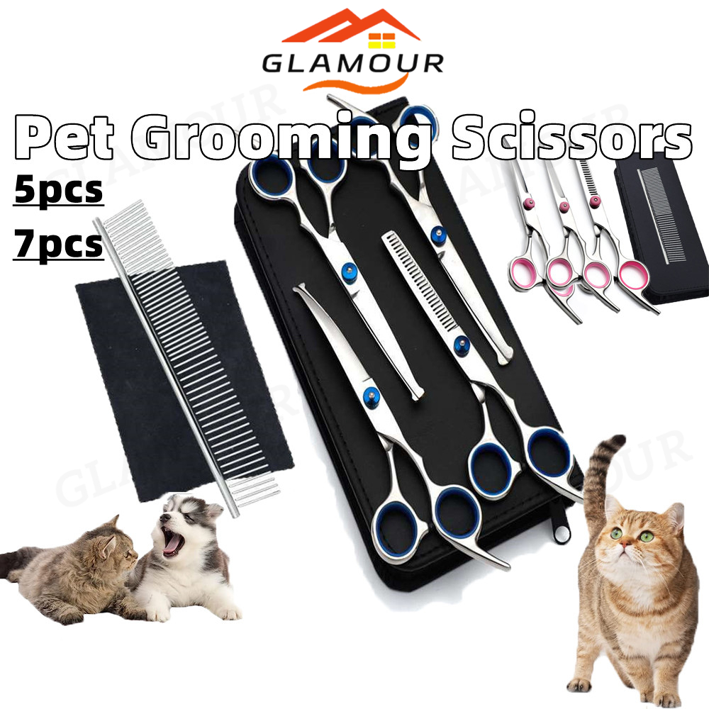 [SG] 7PCS 5PCS Dog Scissors Pet Grooming Scissors Set with Safety Round ...