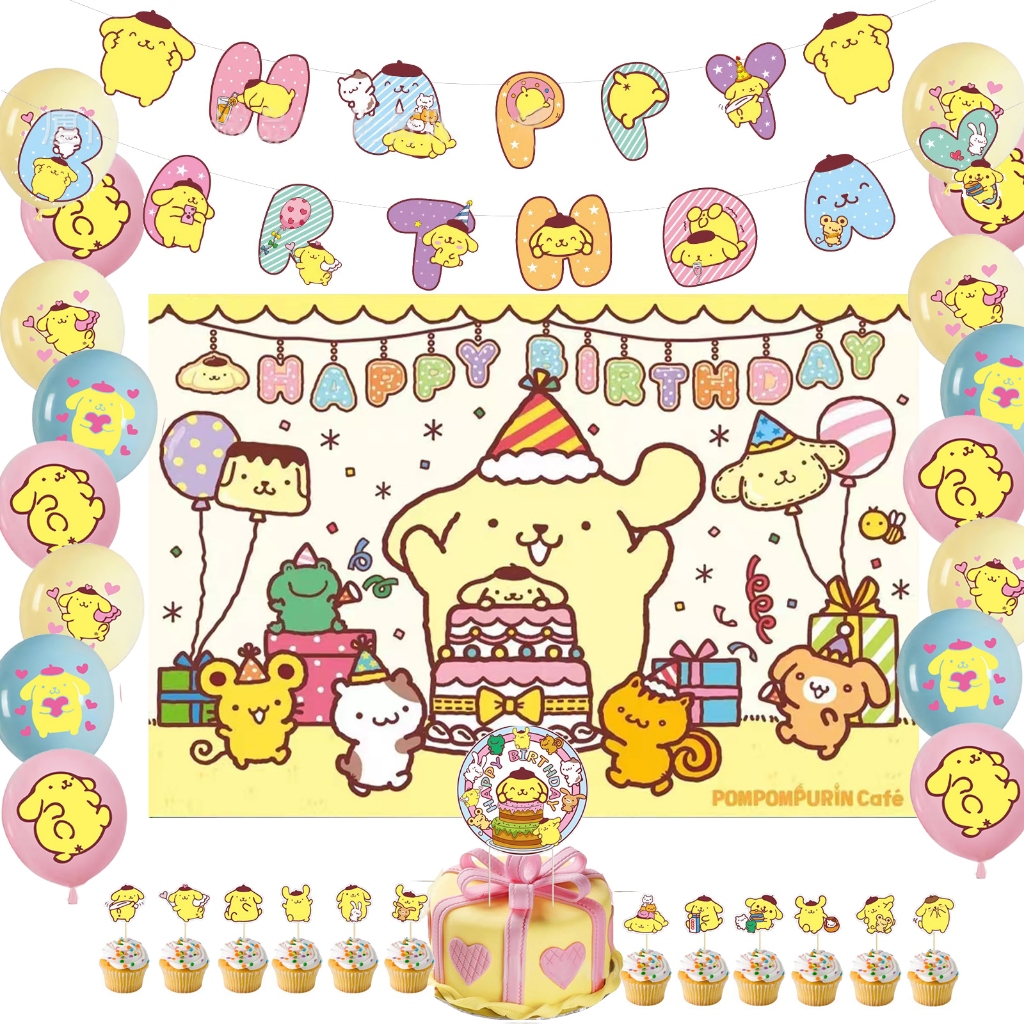 2024 Pompompurin Birthday Theme For Party Decorations: HBD Banner ...