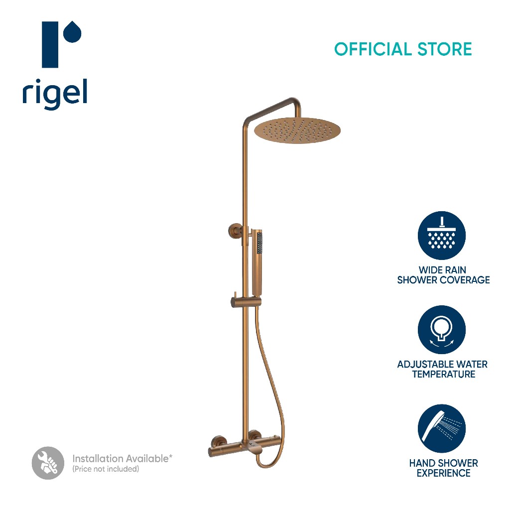 RIGEL Thermostatic Brushed Copper Rain Shower Set TSME14418T (BrCu ...