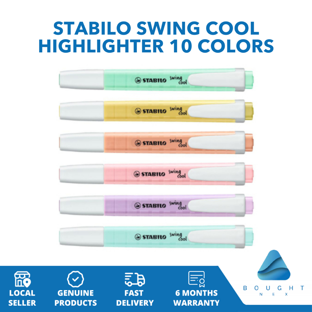 STABILO Swing Cool Highlighter - 10 Vibrant Fluorescent Colors for ...