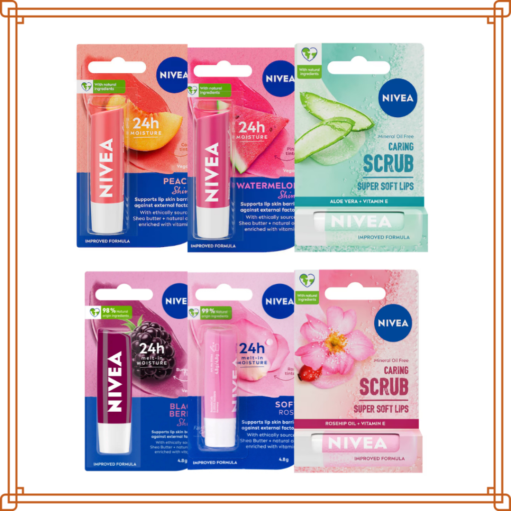 Nivea Lip Caring Lip Balm/Scrub 4.8g Soft Rose, Blackberry, Peach ...