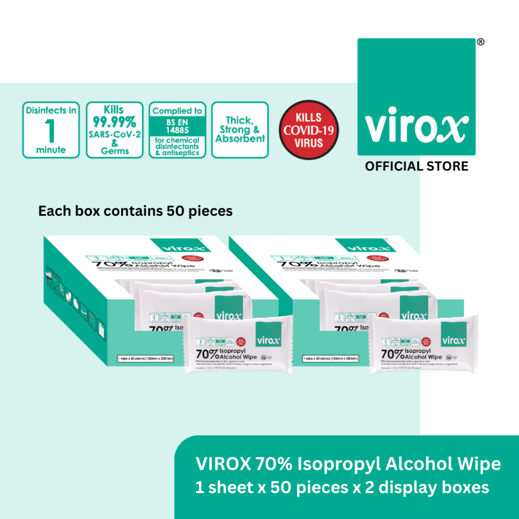 VIROX 70% ISOPROPYL ALCOHOL WIPES 1S X 50_VR3926 (2 display boxes ...