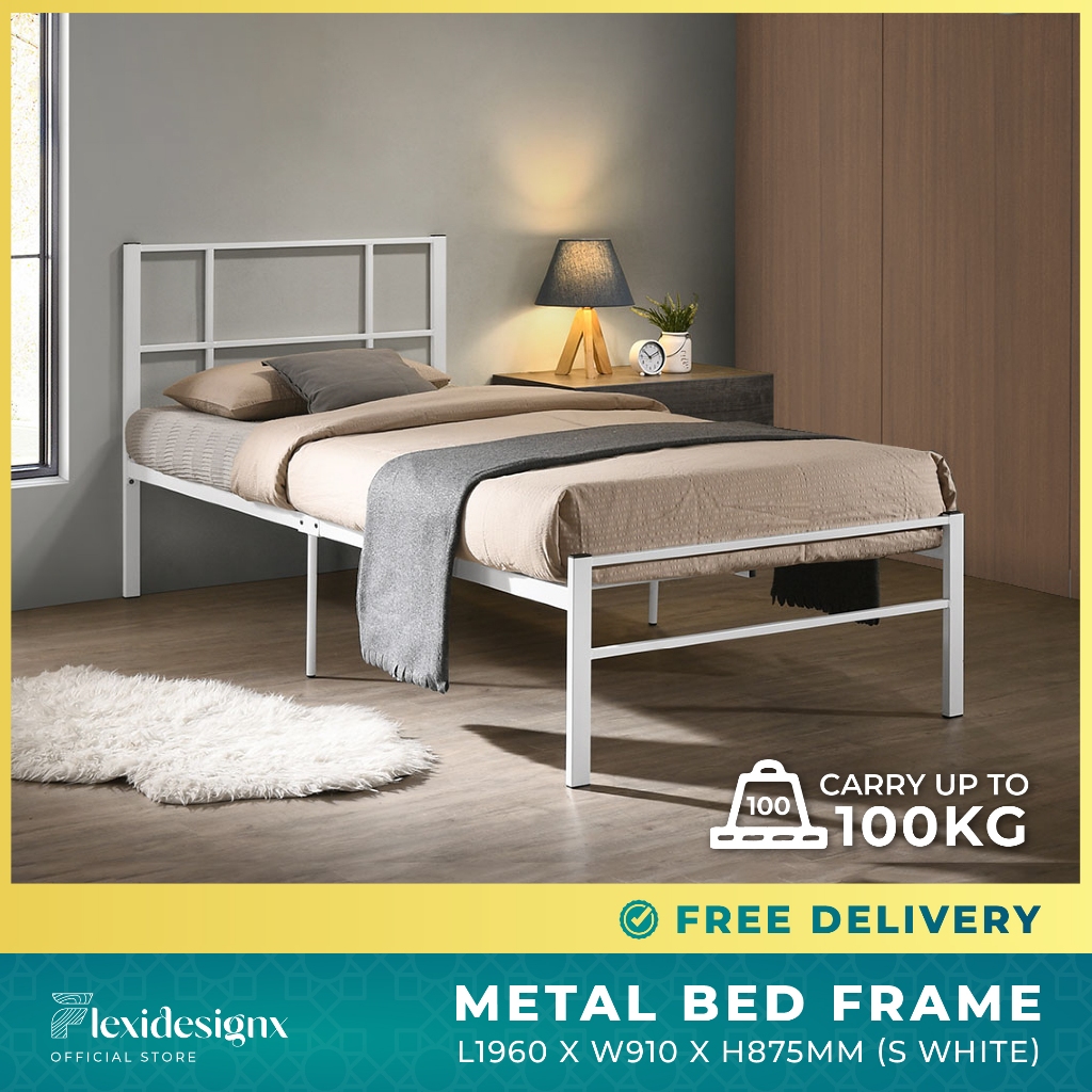 Flexidesignx Metal Bed Frame Single/Super Single /Queen Size in White ...