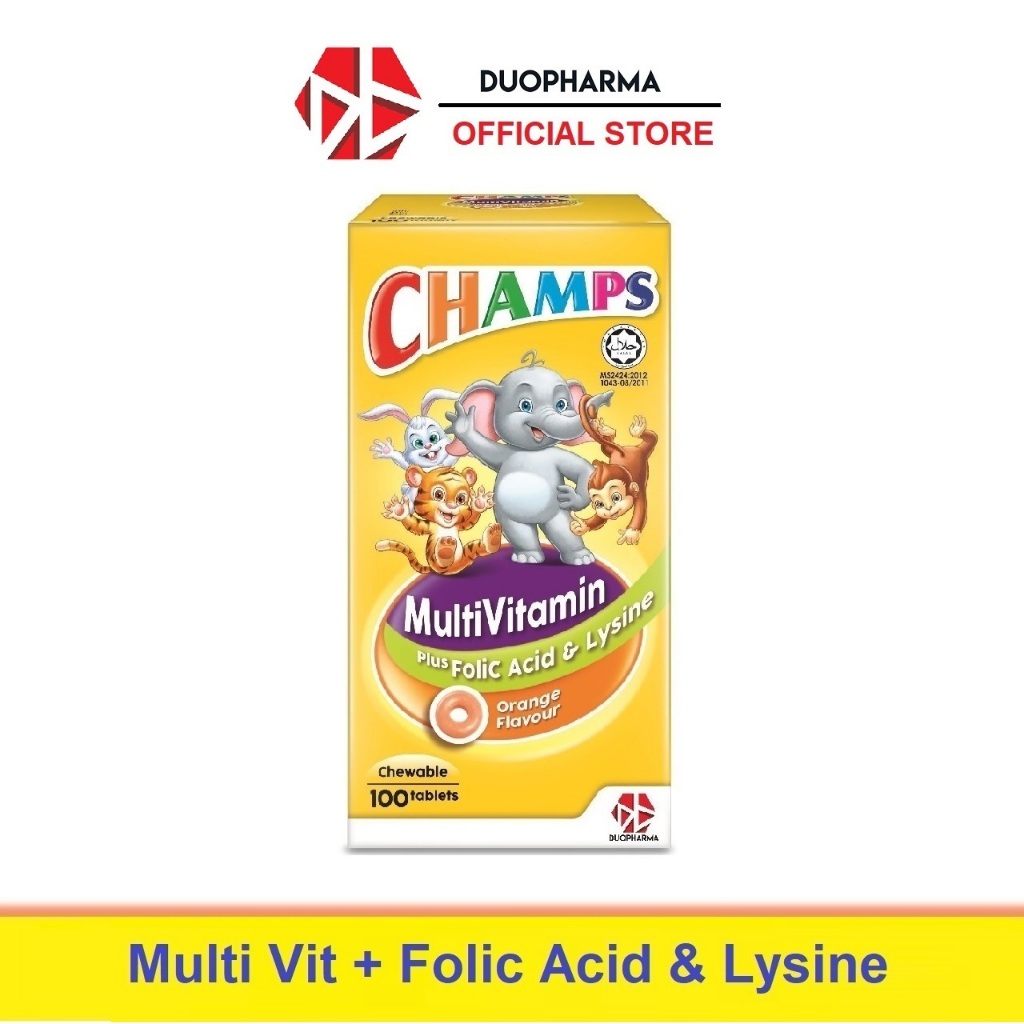 CHAMPS Multi Vitamin + Folic Acid & Lysine Orange Chew Tab 100s [ Multi ...