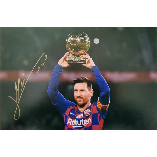 Lionel Messi gold autograph Barcelona photo print fascimile (with frame ...