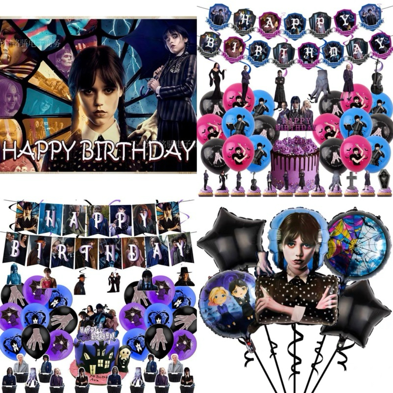 [Ready Stock] Wednesday Addams themed Happy Birthday Party Decorations ...