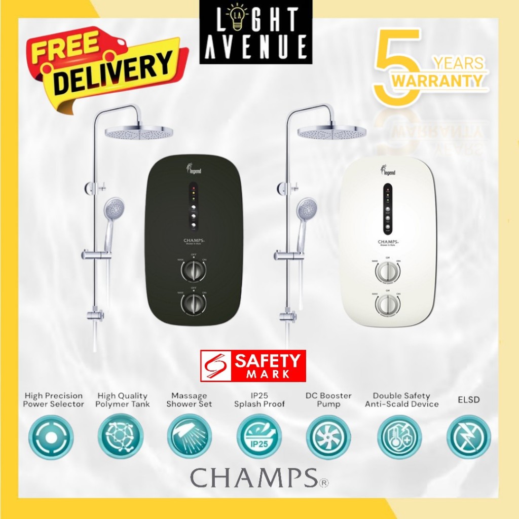 Champs Legend/Sylphy Instant Heater Shower Set + Rain-Shower (Black ...
