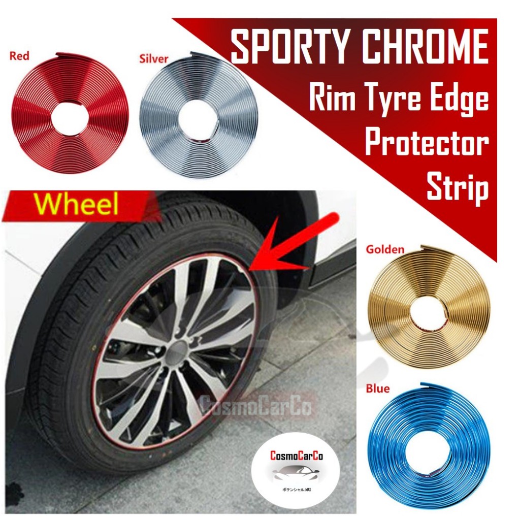 🔥SG SELLER🔥 8M Chrome Car Rim Protector Guard Wheel Tyre Tire Trim Rims ...