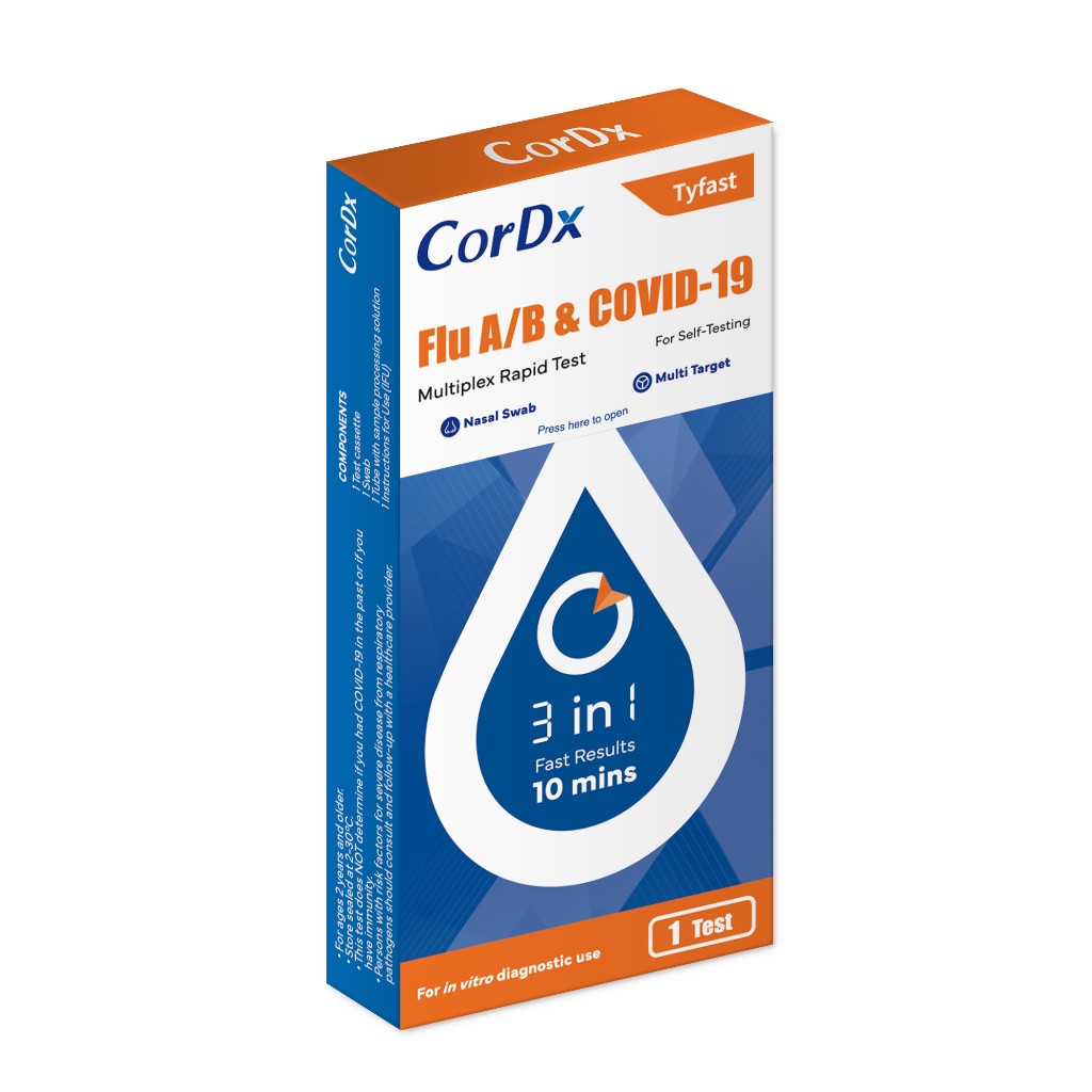 CorDx Tyfast 3 in 1 Flu (Influenza) A/B & COVID-19 Combo ART Self-Test ...