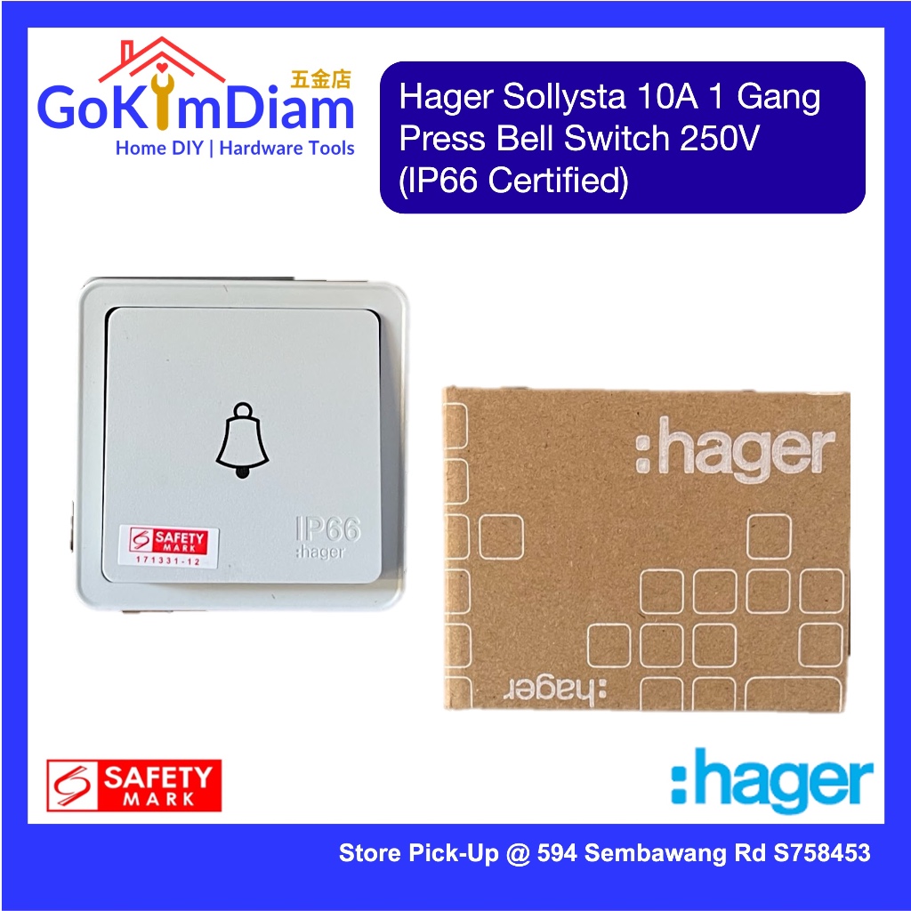 Hager Sollysta 10A 1 Gang Press Bell Switch 250V AC (IP66 Certified ...