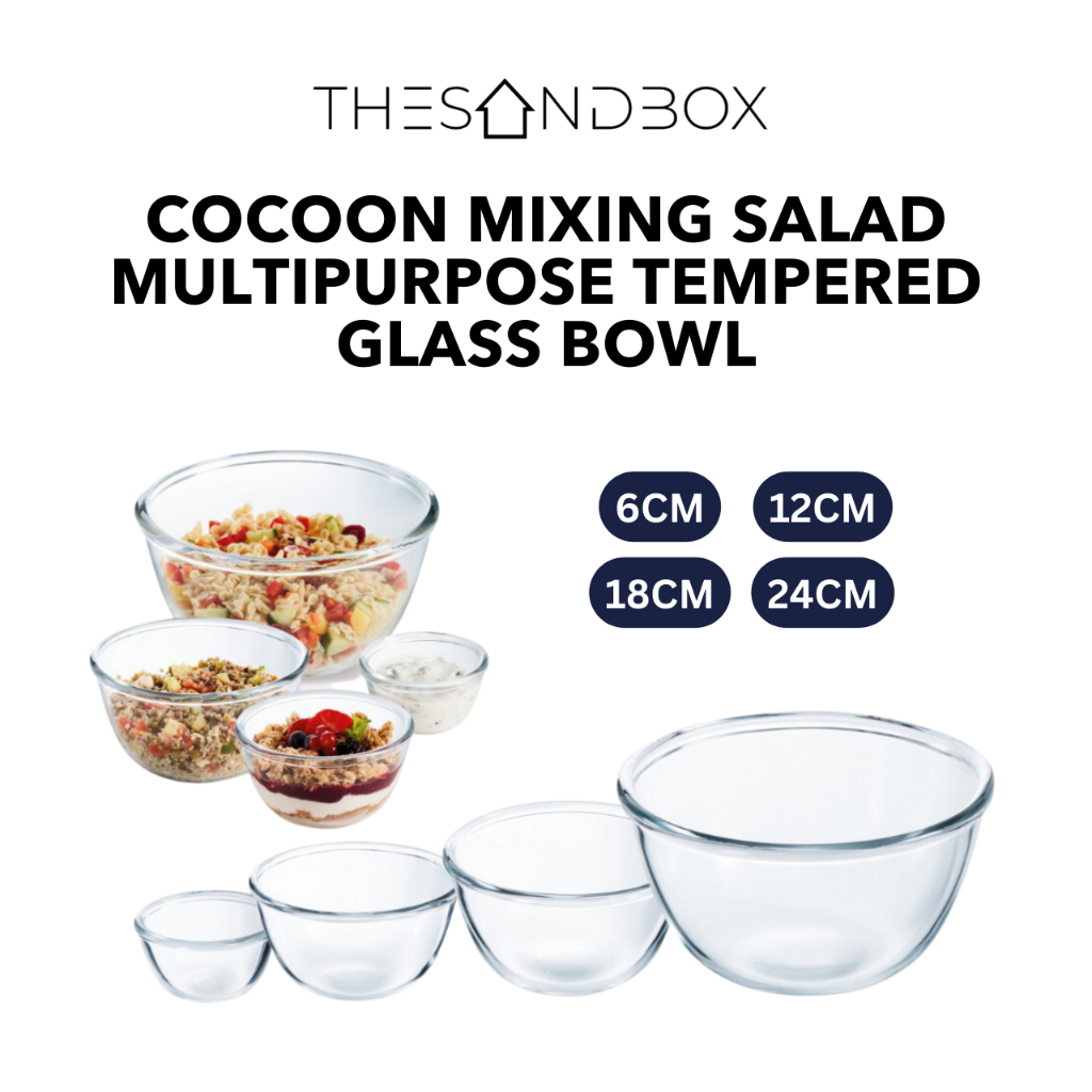 Luminarc Cocoon Glass Bowl - Durable 6cm/12cm/18cm/24cm Tempered Clear ...