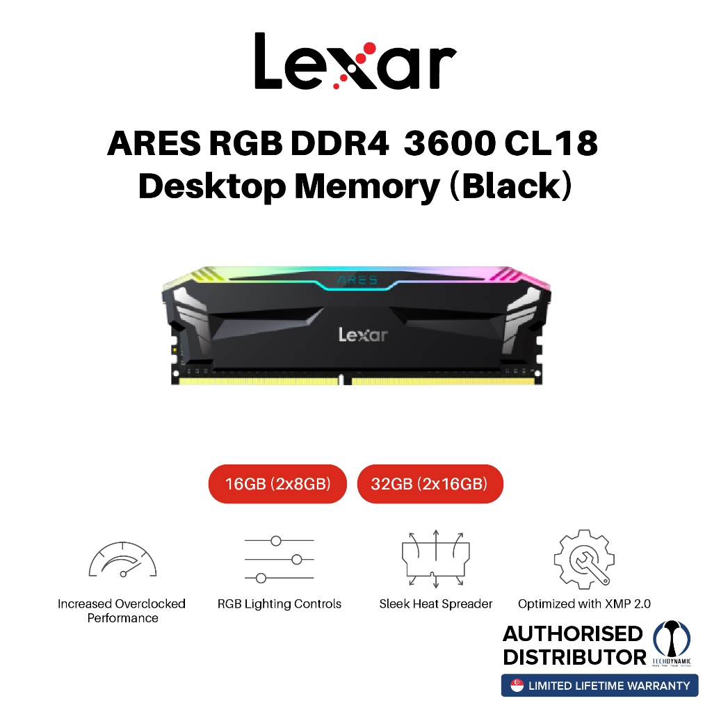 LEXAR Ares RGB Black DDR4 3600 CL18 - 8GBx2 & 16GBx2 | Shopee Singapore