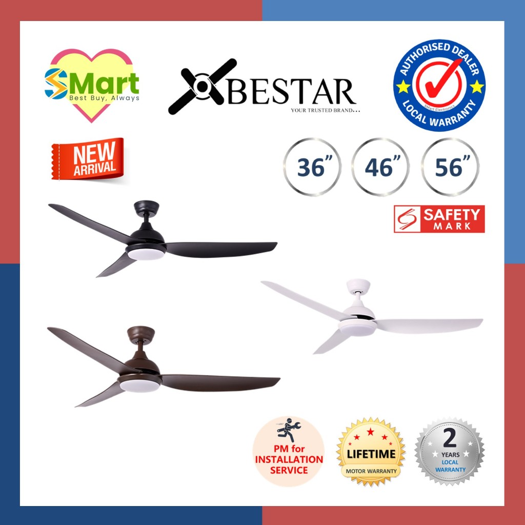 BESTAR STAR 3 3-Blade DC Motor Ceiling Fan with LED Light and Remote ...