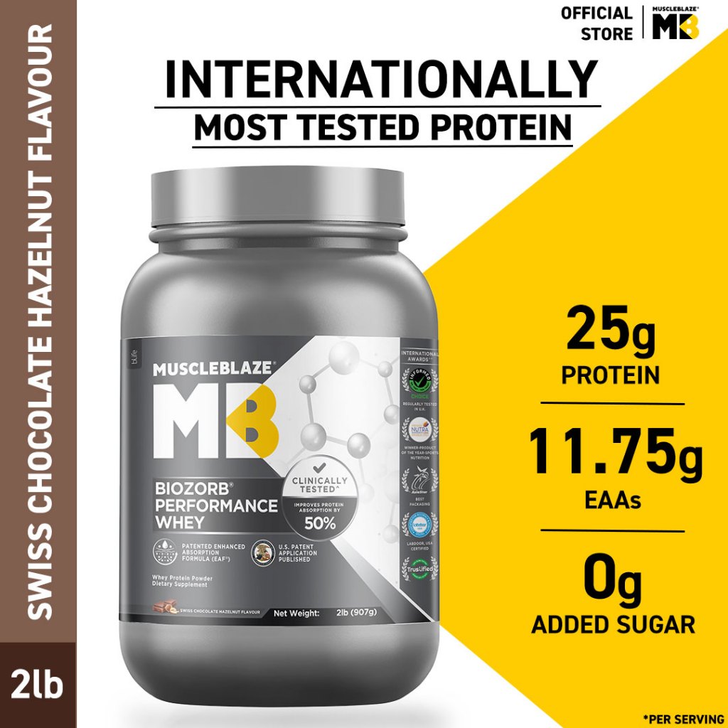MuscleBlaze Biozorb Performance Whey Protein (Swiss Chocolate Hazelnut ...