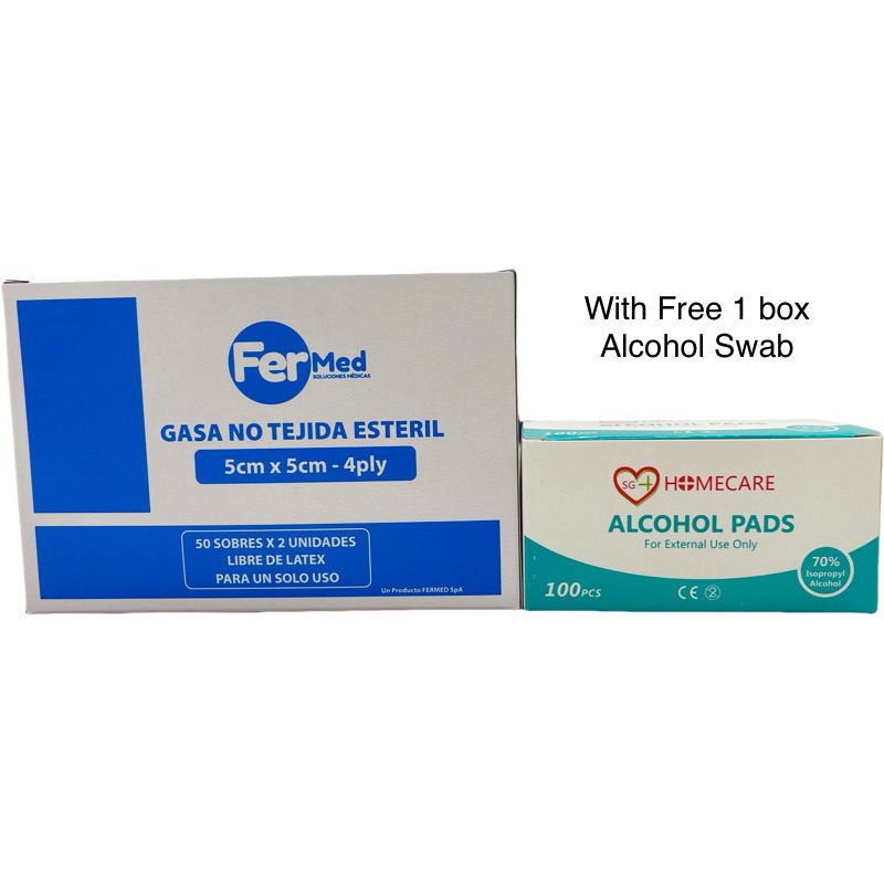 FerMed Non-Woven Sterile Gauze Swab 7.5cm X 7.5cm - 4Ply or 5cmx5cm ...