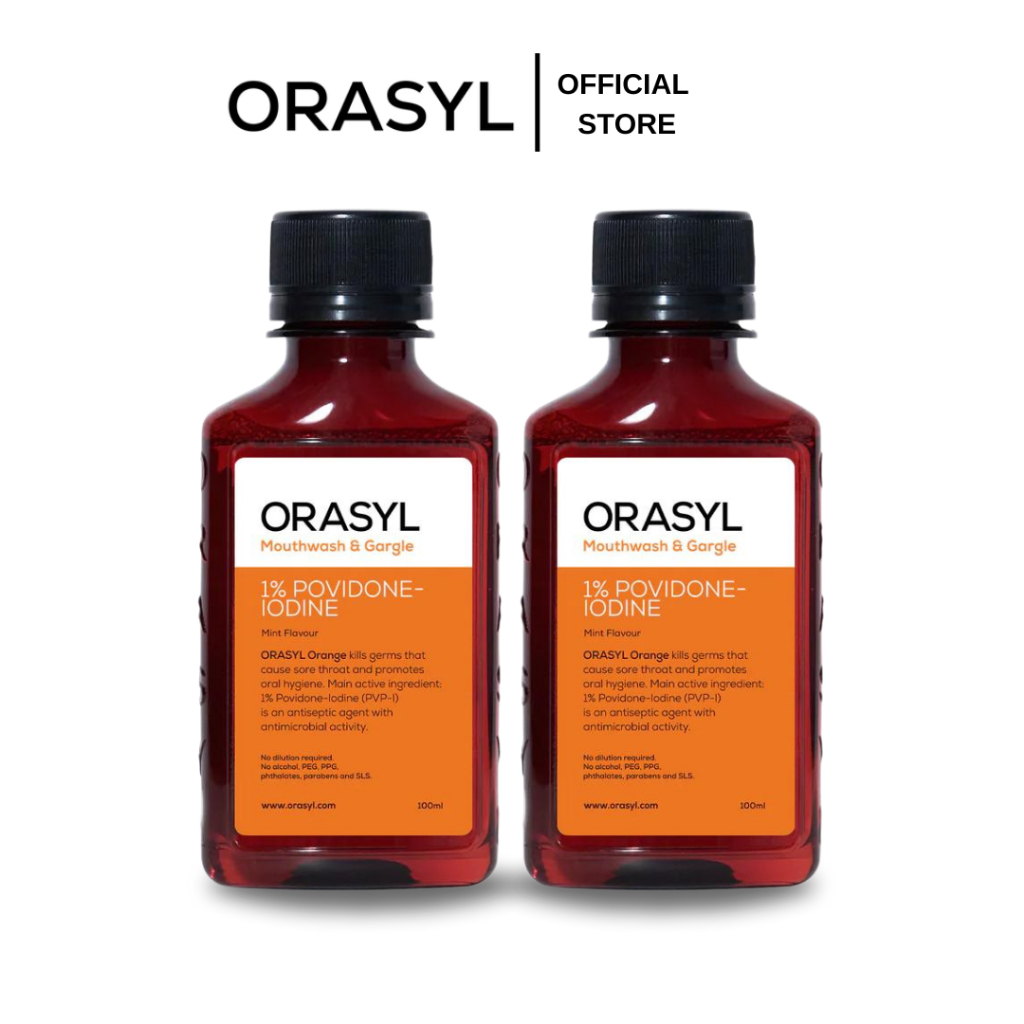 [Bundle of 2] ORASYL Orange Mouthwash & Gargle 100 mL 1% Povidone ...