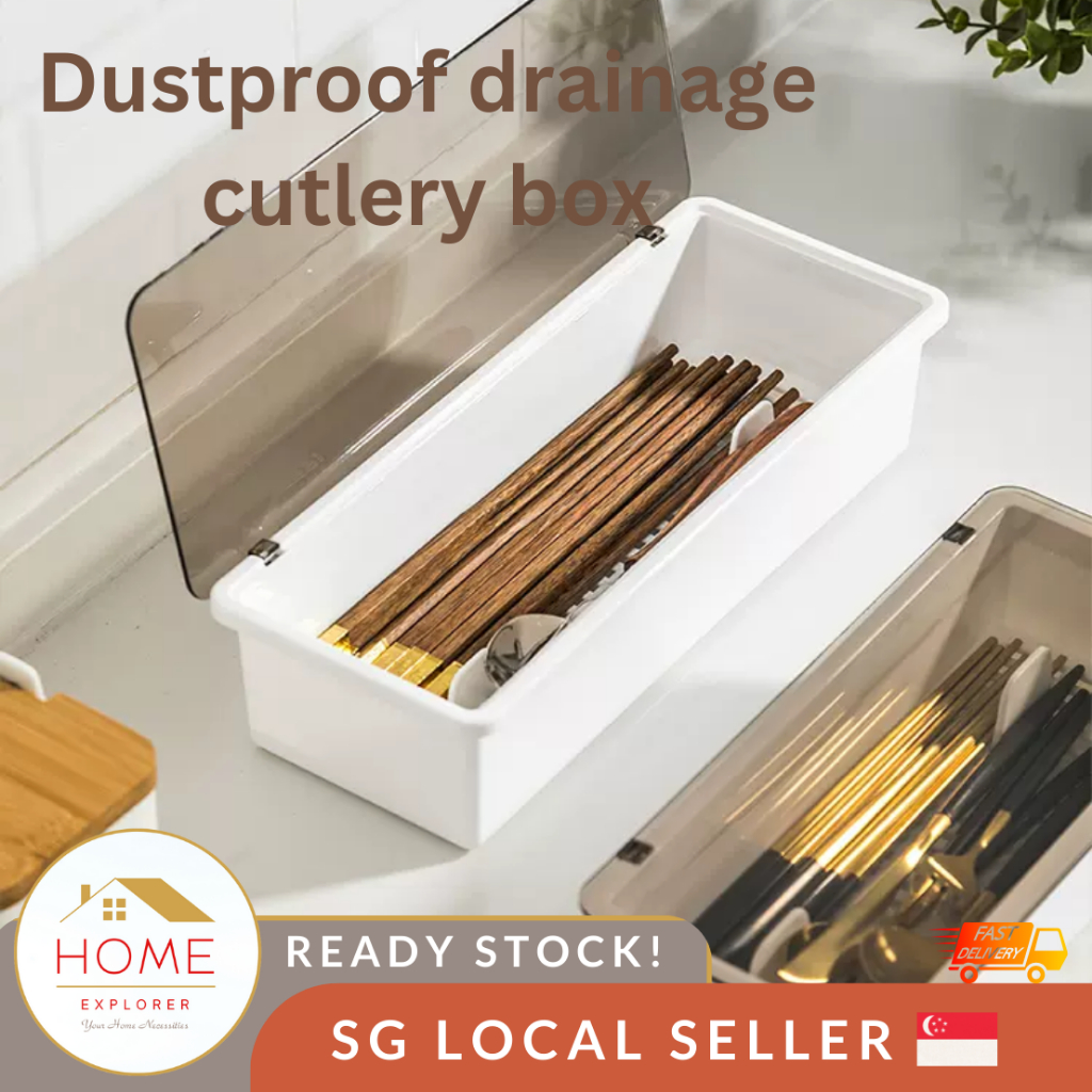 Dustproof Chopstick drainage box with lid Storage container Draining ...