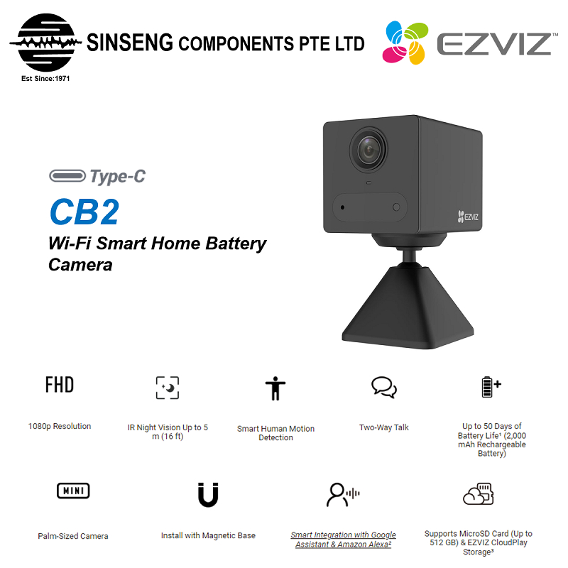 EZVIZ CB2 2-Way Audio 2MP Mini Wifi Wireless Cube Battery IP Camera ...