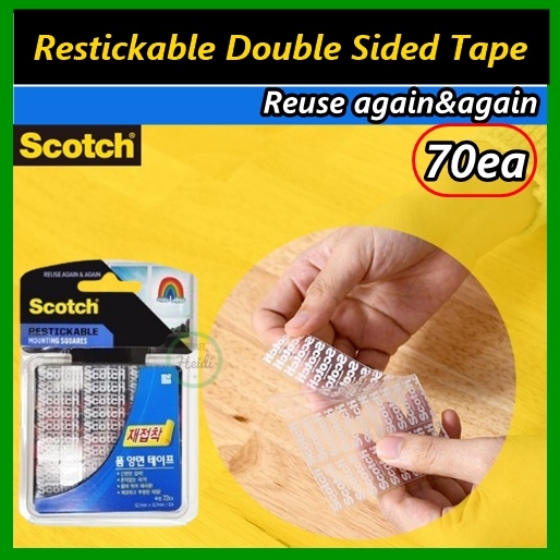 🇰🇷 3M Scotch Restickable Double Sided Tape 1.27cm x 1.27cm 72ea Reuse ...