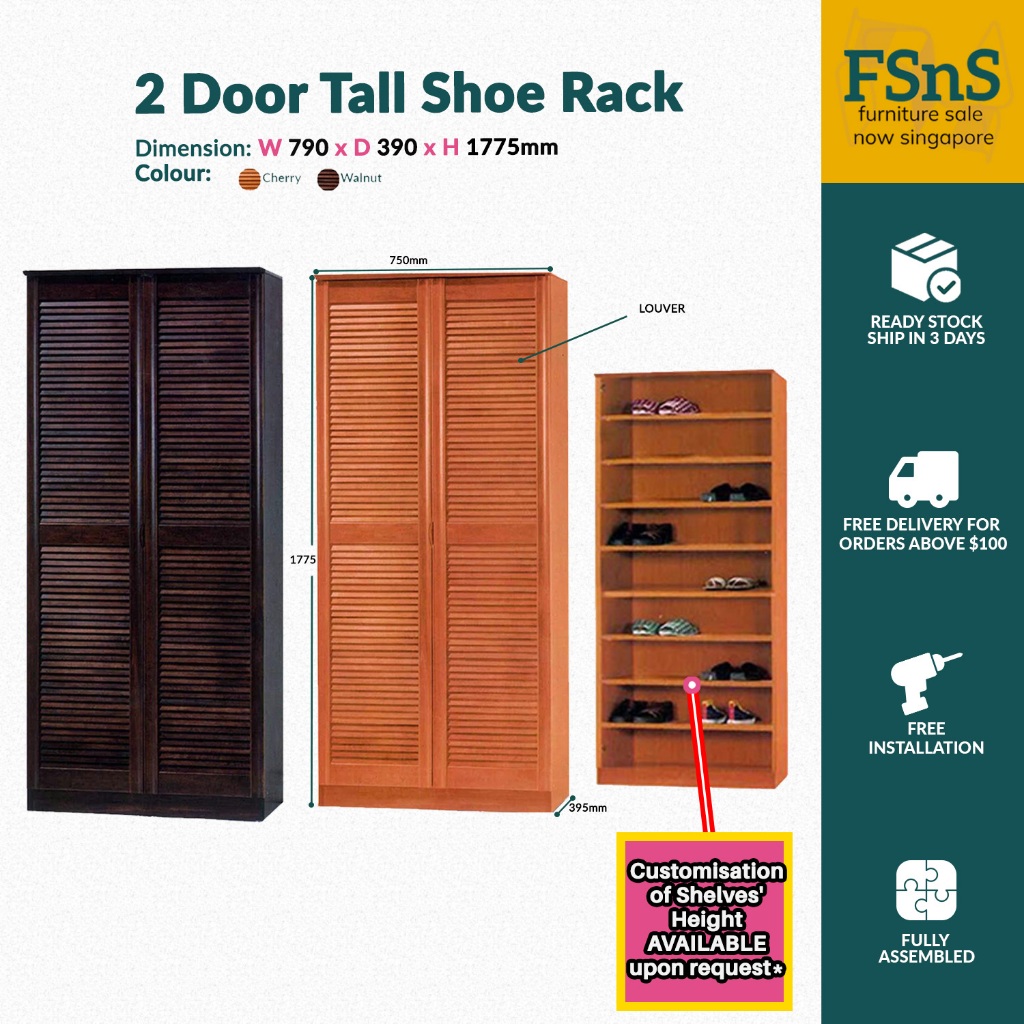 SG Ready Stock 2 Door High Shoe Cabinet / Shoe Rack with 8 Shelves ...