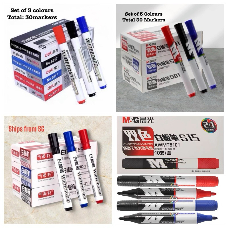 Deli Marker for Whiteboard(Set of 3 Colours, Total 30 markers) | Shopee ...