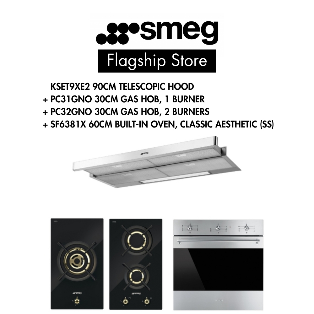 SMEG MDA Bundle Deal Hood, Hob & Oven, 90cm Telescopic + Domino Gas hob ...