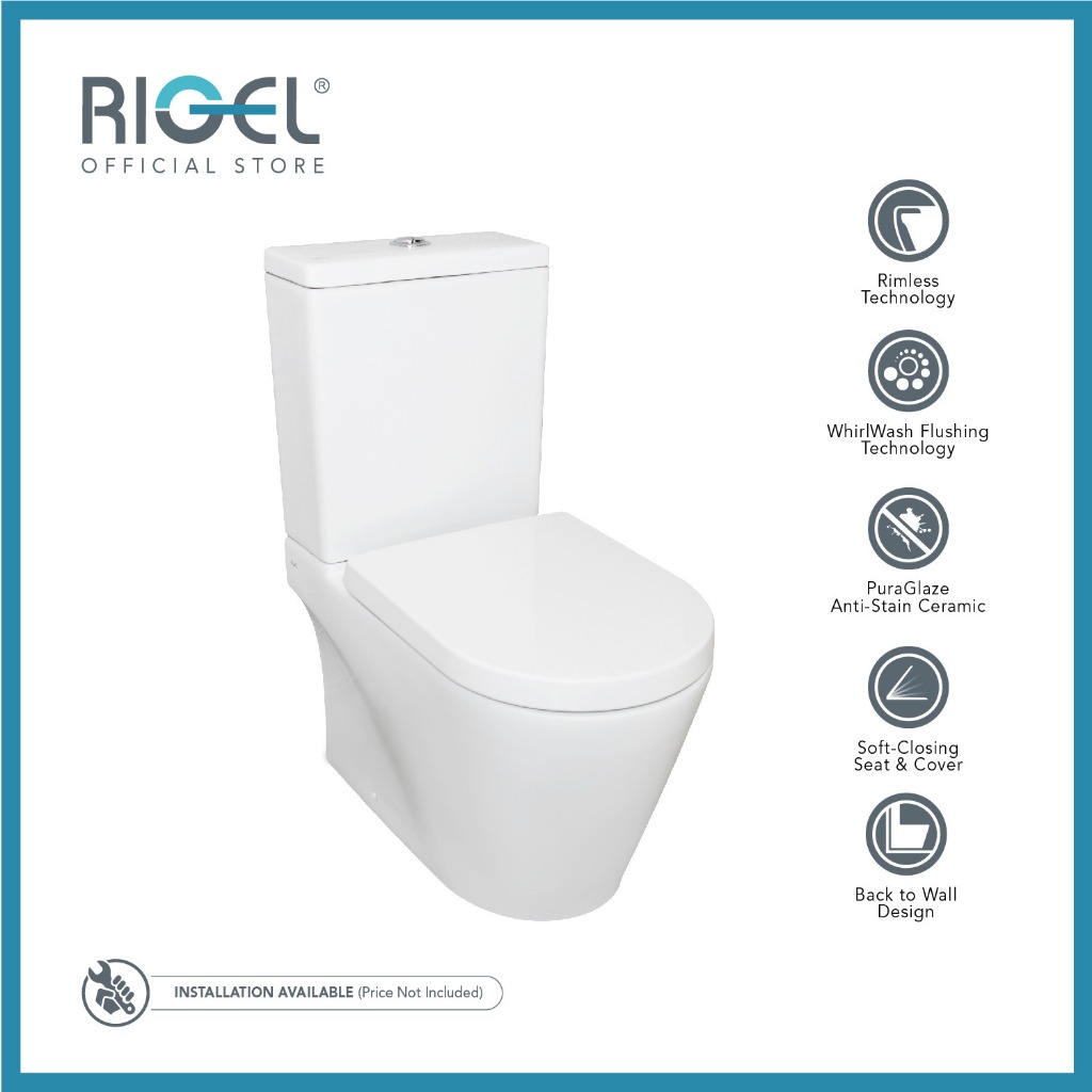 RIGEL Gallant Rimless Toilet Bowl with optional upgrade to Manual Bidet ...