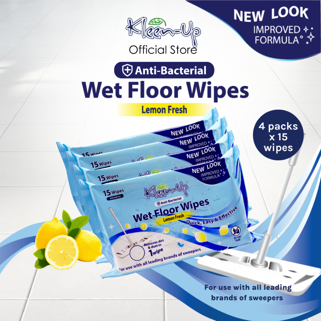 KLEEN-UP WET FLOOR WIPES 15S - ORIGINAL LEMON FRESH_KU3807VN (4 packets ...
