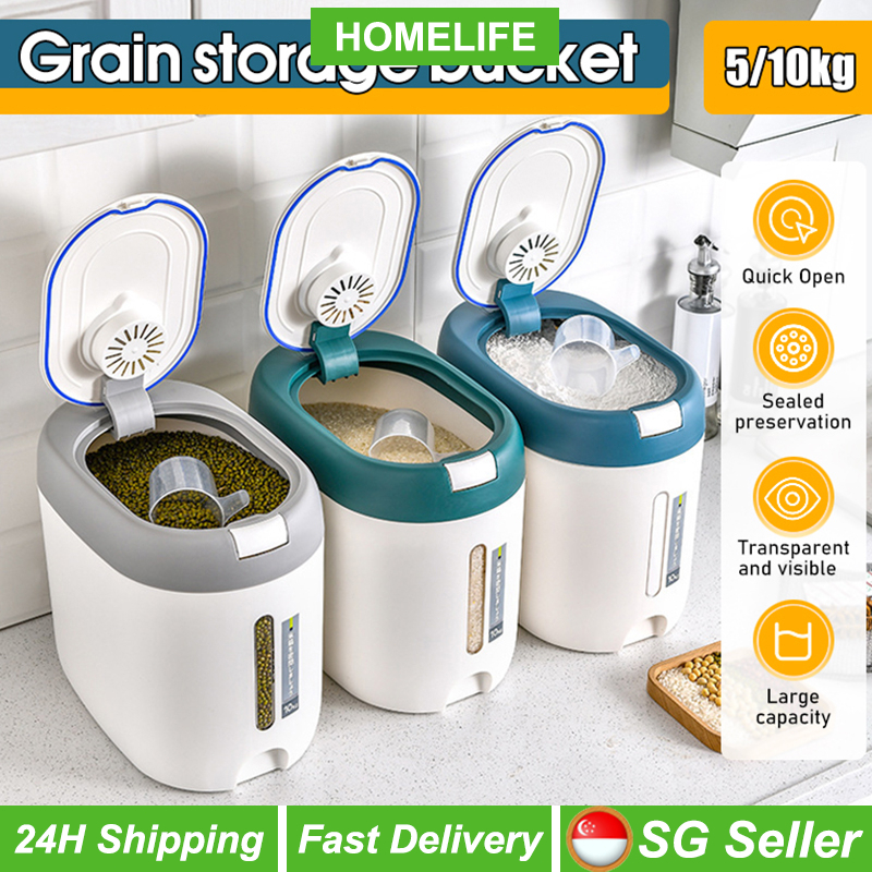 [SG Stock] 5kg 10kg Rice Storage Box Kitchen Rice Dispenser Rice Grain ...