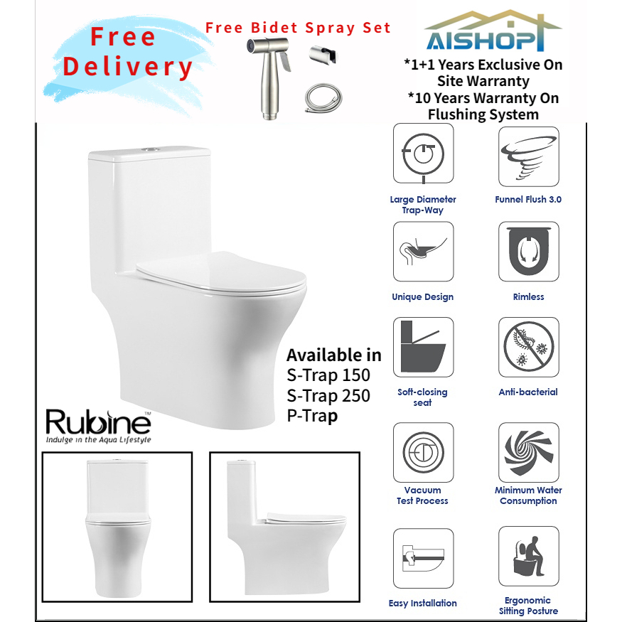 [Free Delivery]Rubine Powerful Flushing Rimless Punta Nera Soft-Closing ...