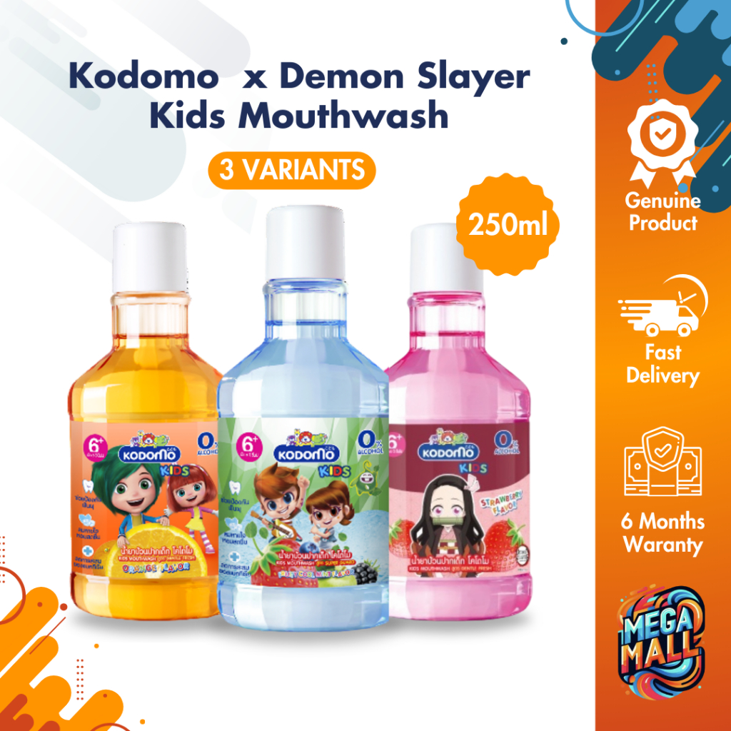 Kodomo x Demon Slayer Kids Strawberry Fruity Cool Mint Mouthwash 250ml Safe and Effective Oral ...
