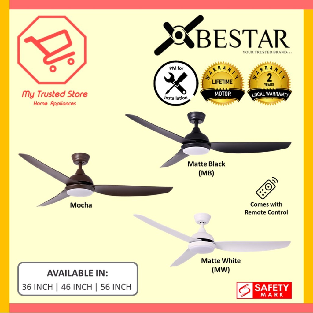 BESTAR STAR 3 3-Blade DC Motor Ceiling Fan with LED Light and Remote ...