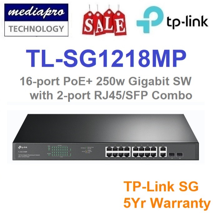 TP-LINK SG1218MP 18-port Gigabit PoE+ Switch with 16 PoE+ 250w ( TL ...