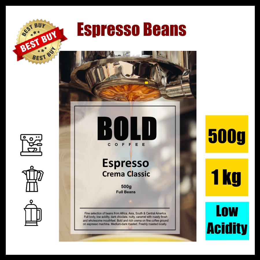 1kg BOLD Crema Classic Espresso Coffee Beans | Full Beans | Low Acidity ...