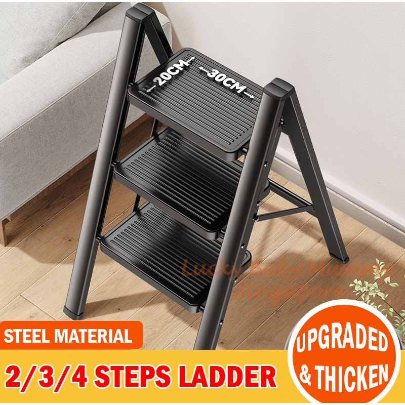 2/3/4 Steps Wide Pedal Steel Ladder Foldable Step Ladder Space Saving ...