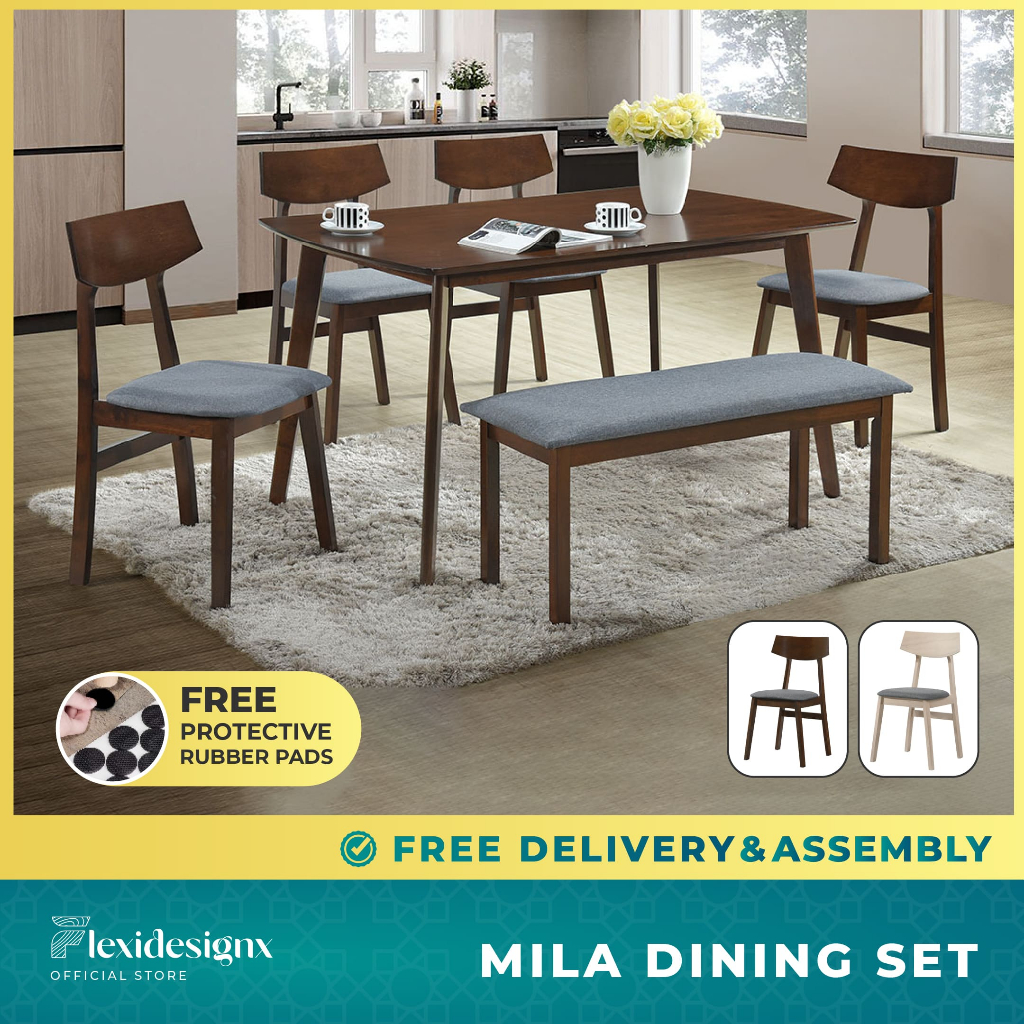 Nordic Dining Set Solid Wood 6 Seater / Dining Bench / Dining Package ...